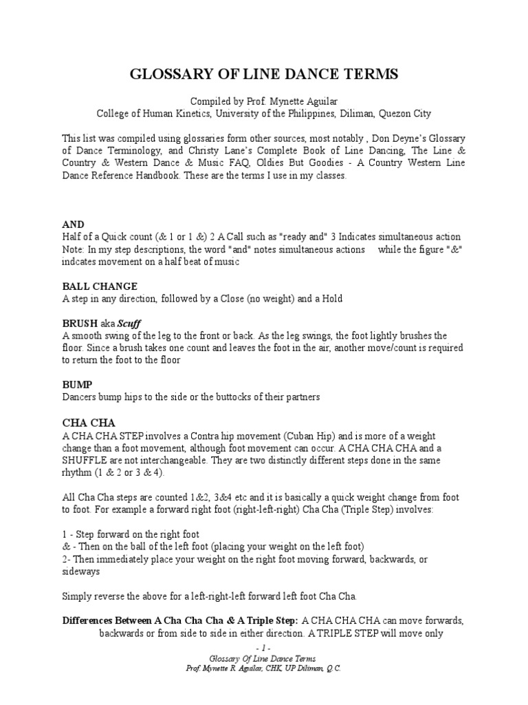 LD Glossary of Dance Terminology | PDF | Foot | Dances