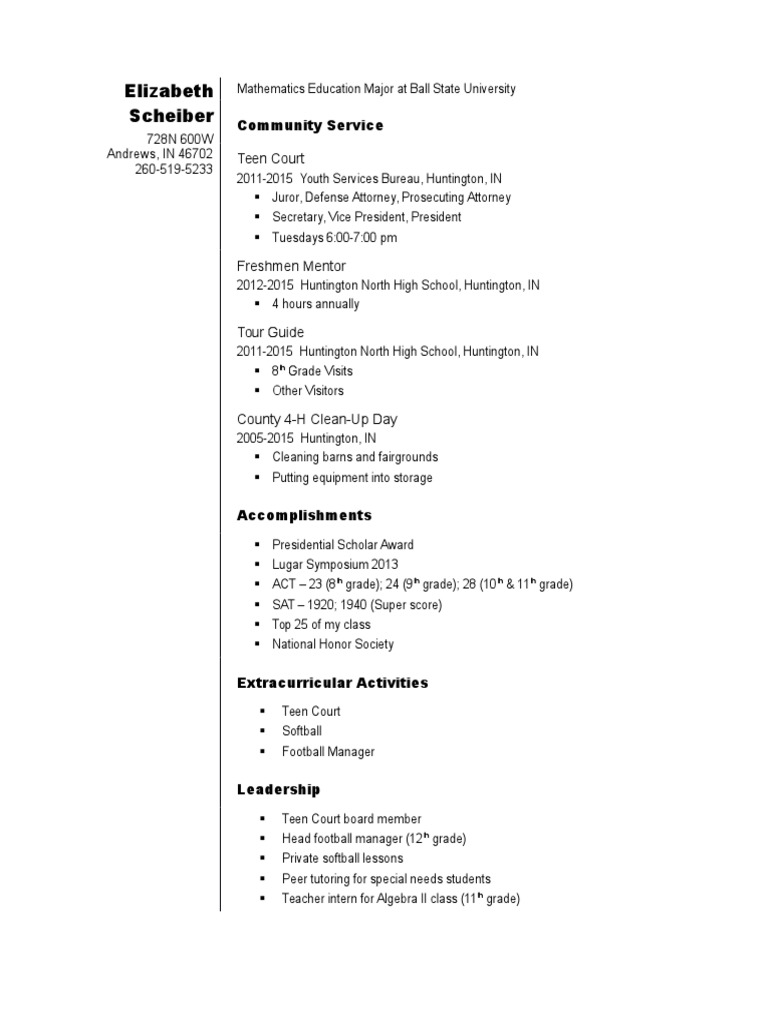 Elizabeth Scheiber's Education & Service Resume | PDF