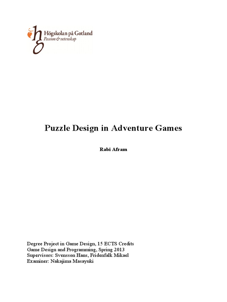 Puzzle Design in Adventure Games | PDF | Leisure | Computing And ...