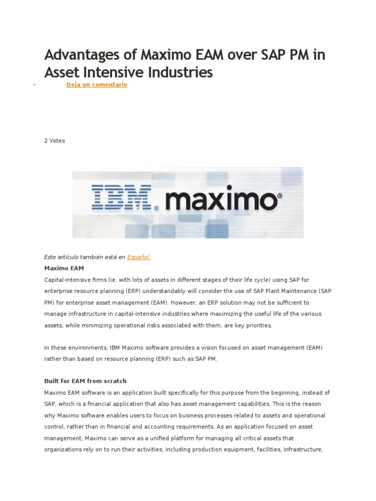 Advantages of Maximo EAM Over SAP PM in Asset Intensive | PDF | Sap Se ...