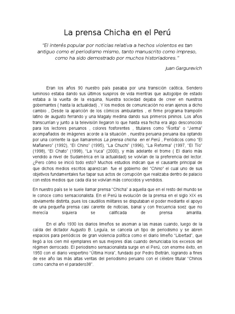 La Prensa Chicha en El Perú | Descargar gratis PDF | Publicación | Perú