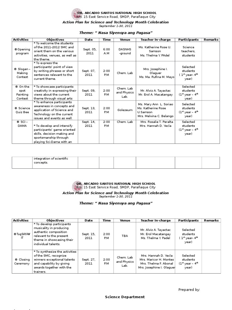 Action Plan for Science Month 2011 | PDF