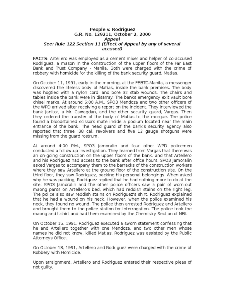 People v. Rodriguez, G.R. No. 129211 Case Digest (Criminal Procedure ...