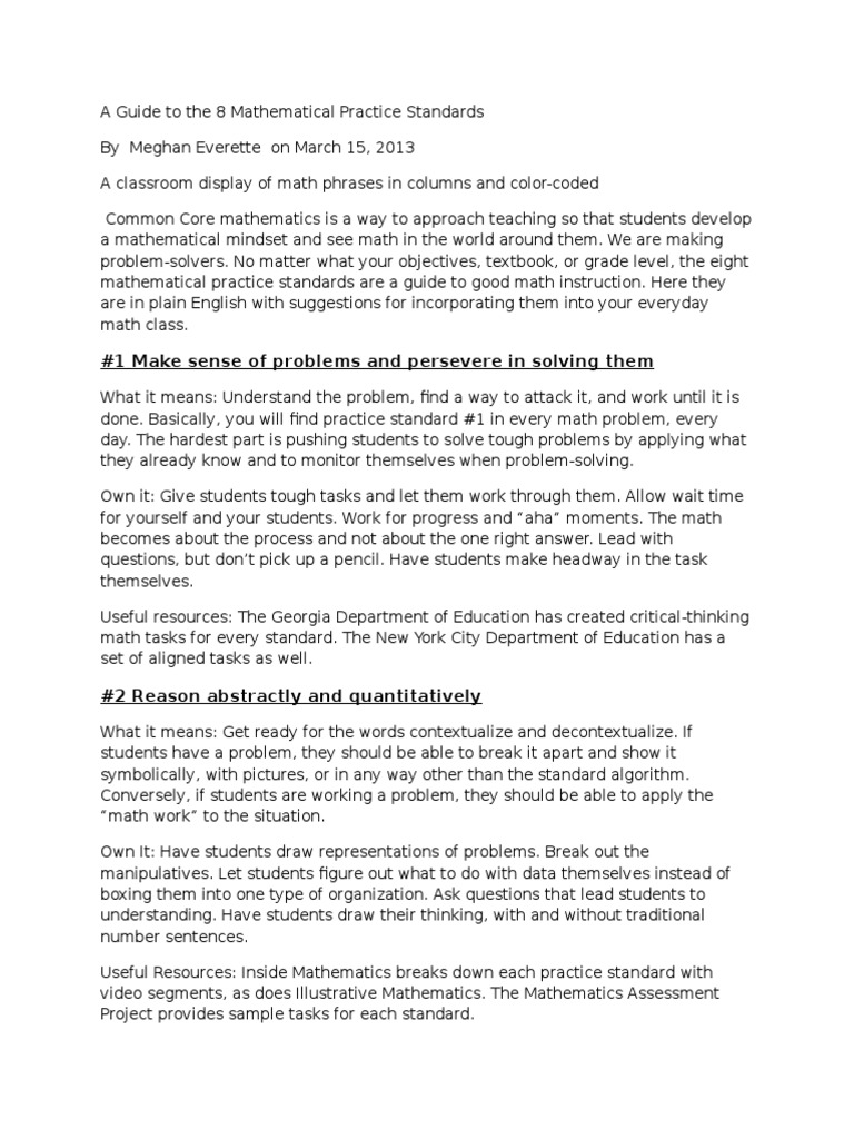 A Guide To The 8 Mathematical Practice Standards | PDF | National ...