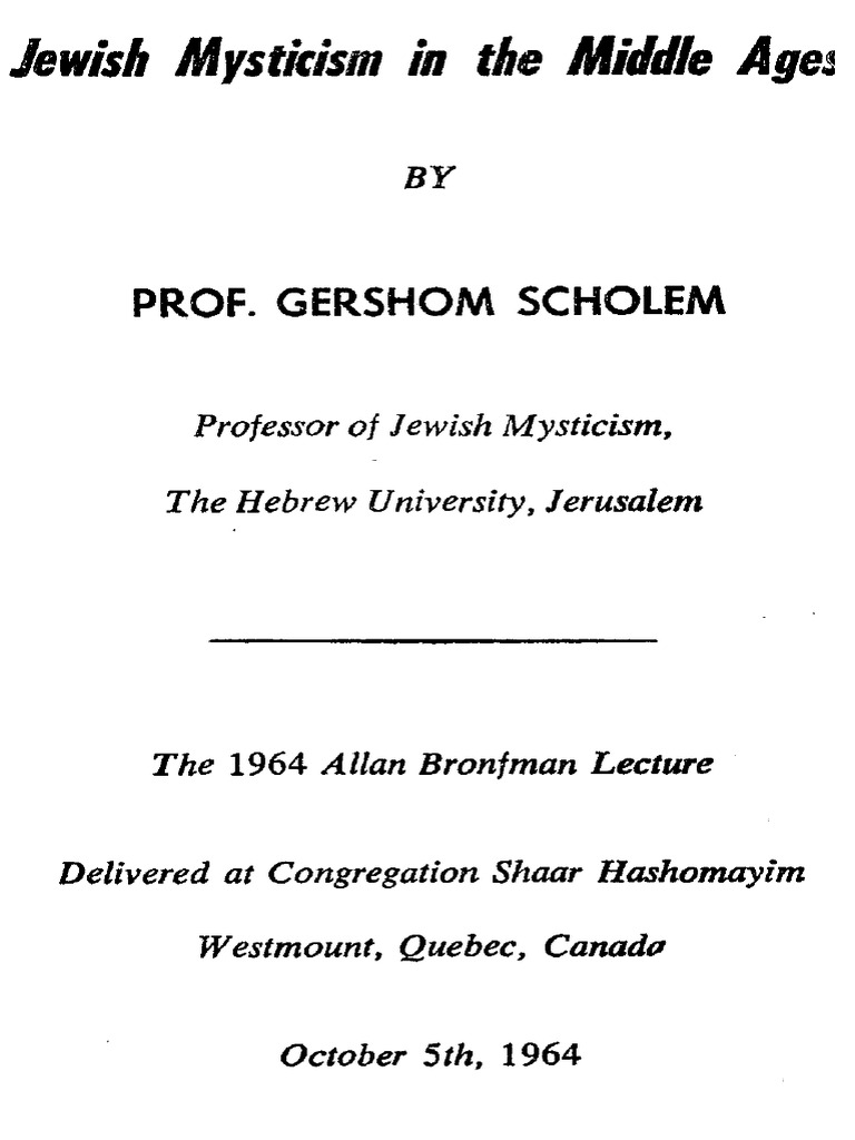 Gershom Scholem Jewish Mysticism in The Middle Ages | PDF | Kabbalah ...