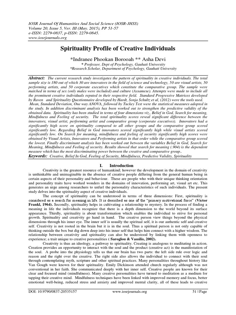 Spirituality Profile of Creative Individuals | PDF | Creativity ...