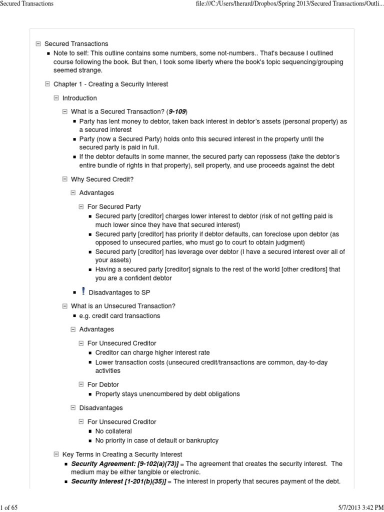 Secured Transactions Outline | PDF | Security Interest | Securities ...