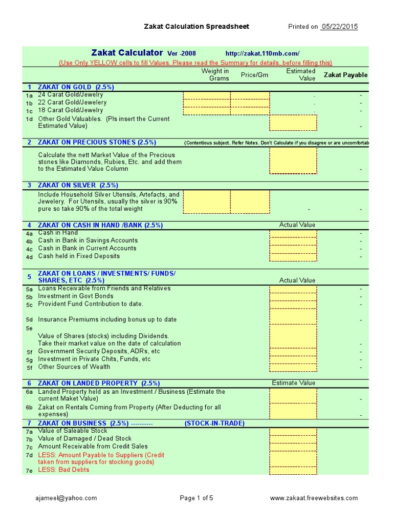 Zakat Calculator in Excel | PDF | Stocks | Profit (Accounting)