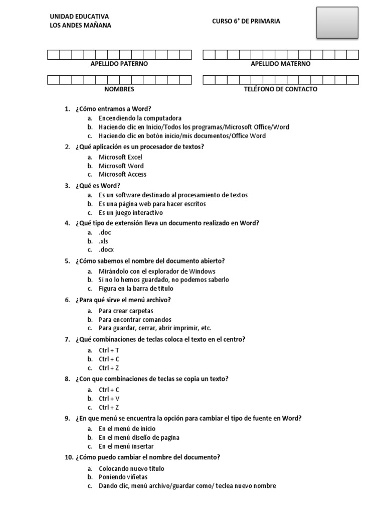 Examen de Informatica Basica | PDF | Microsoft Word | Microsoft Excel Examen de Informatica Basica | PDF | Microsoft Word | Microsoft Excel