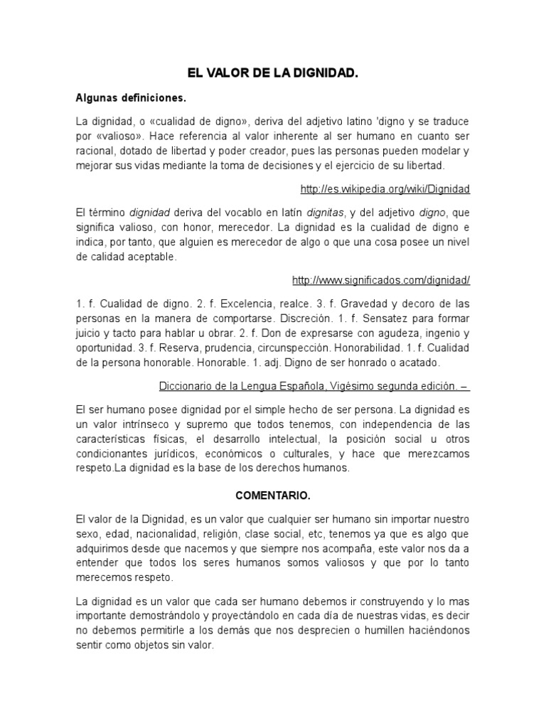 El Valor de La Dignidad | PDF | Dignidad | Autoestima