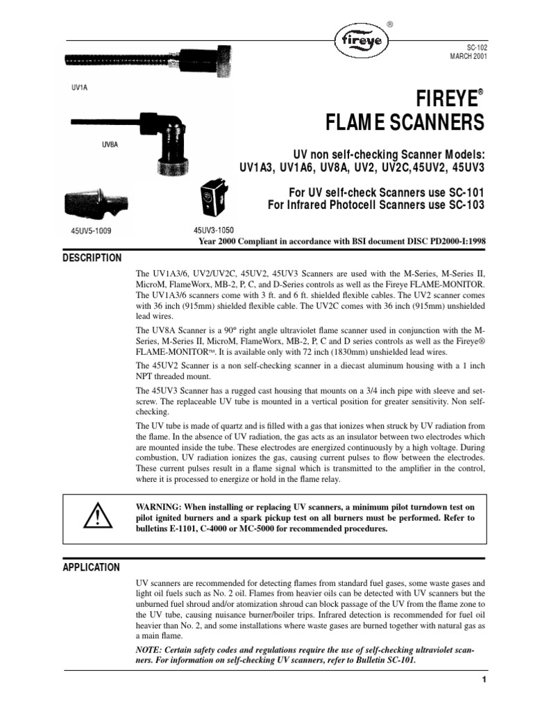 Fireye Flame Scanner UV1A6 (Sc-102 PDF | PDF | Ultraviolet | Electrical ...