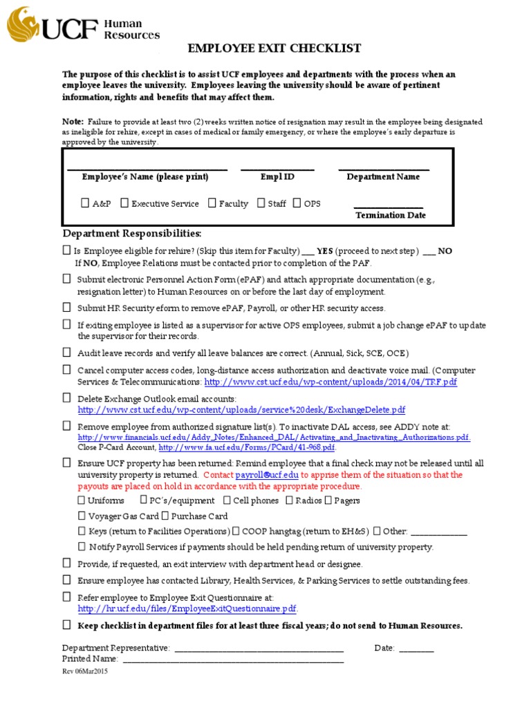 Employee Exit Checklist | Download Free PDF | Life Insurance | Employment