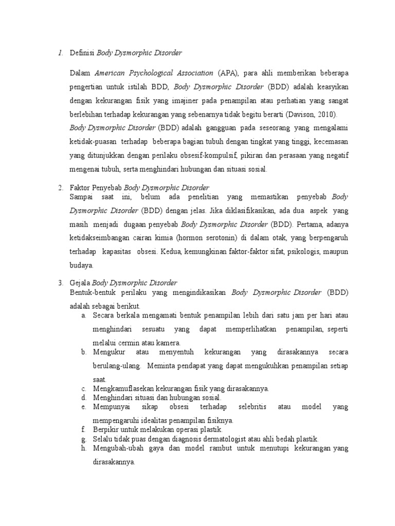 Body Dysmorphic Disorder | PDF