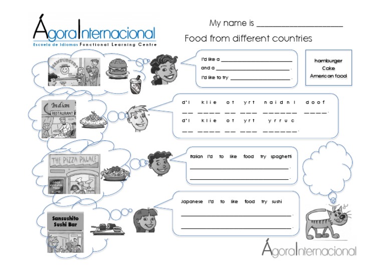 Food From Different Countries - Worksheet For Kids | PDF | Cooking ...
