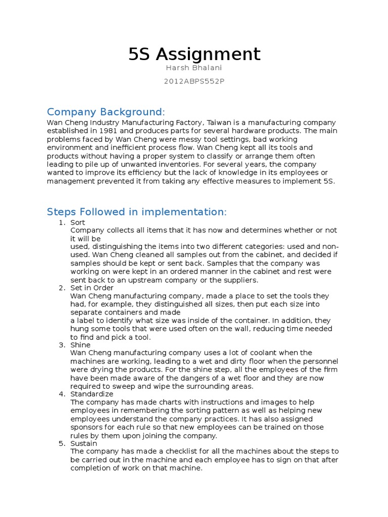 5S Assignment | Lean Manufacturing | Economic Sectors