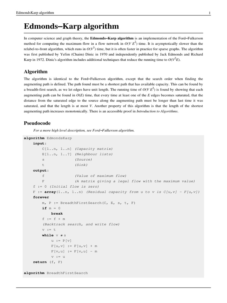 Edmonds Karp Algorithm Pdf Operations Research Networks 5482