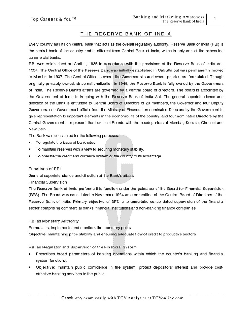 The Reserve Bank of India | Download Free PDF | Reserve Bank Of India ...