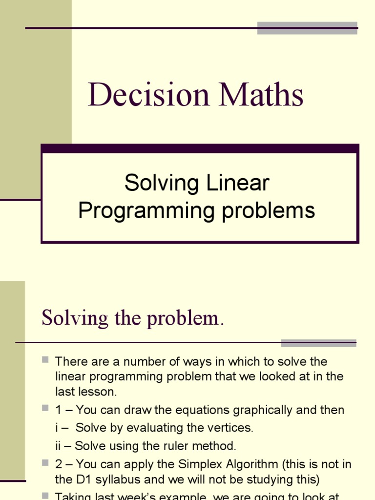 D1, L9 Solving Linear Programming Problems | PDF | Linear Programming ...