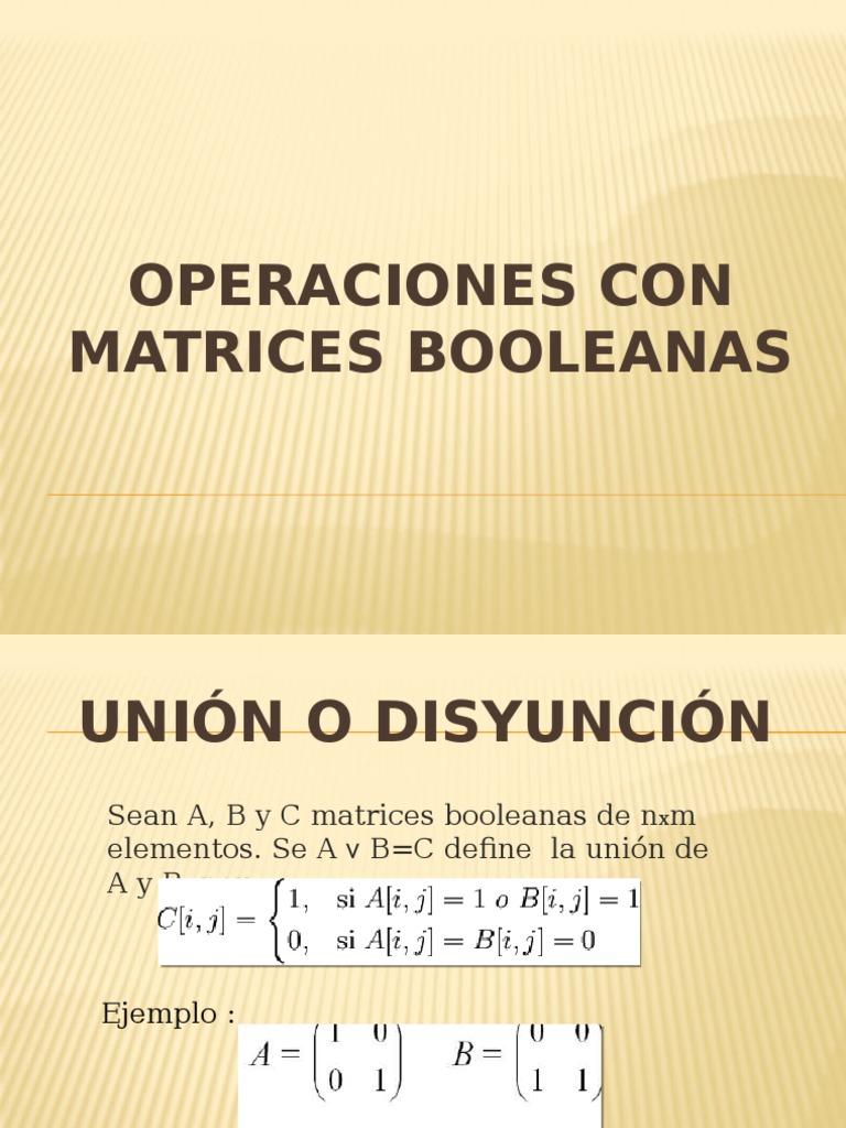 Operaciones Con Matrices Booleanas | PDF | Matriz (Matemáticas) | Funciones y mapeos