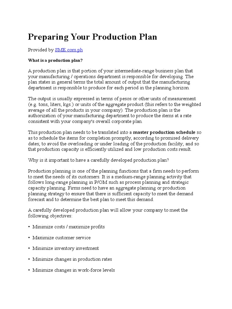 Preparing Your Production Plan | PDF | Strategic Management | Demand