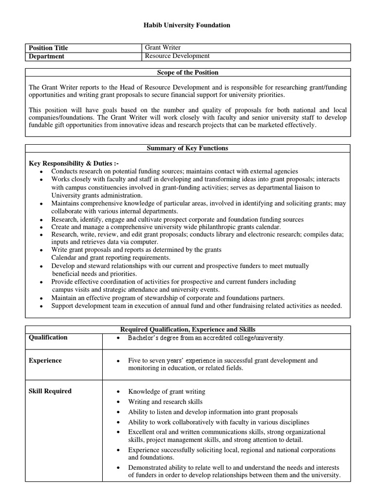 JD Grant Writer | PDF | Fundraising | Grant (Money)