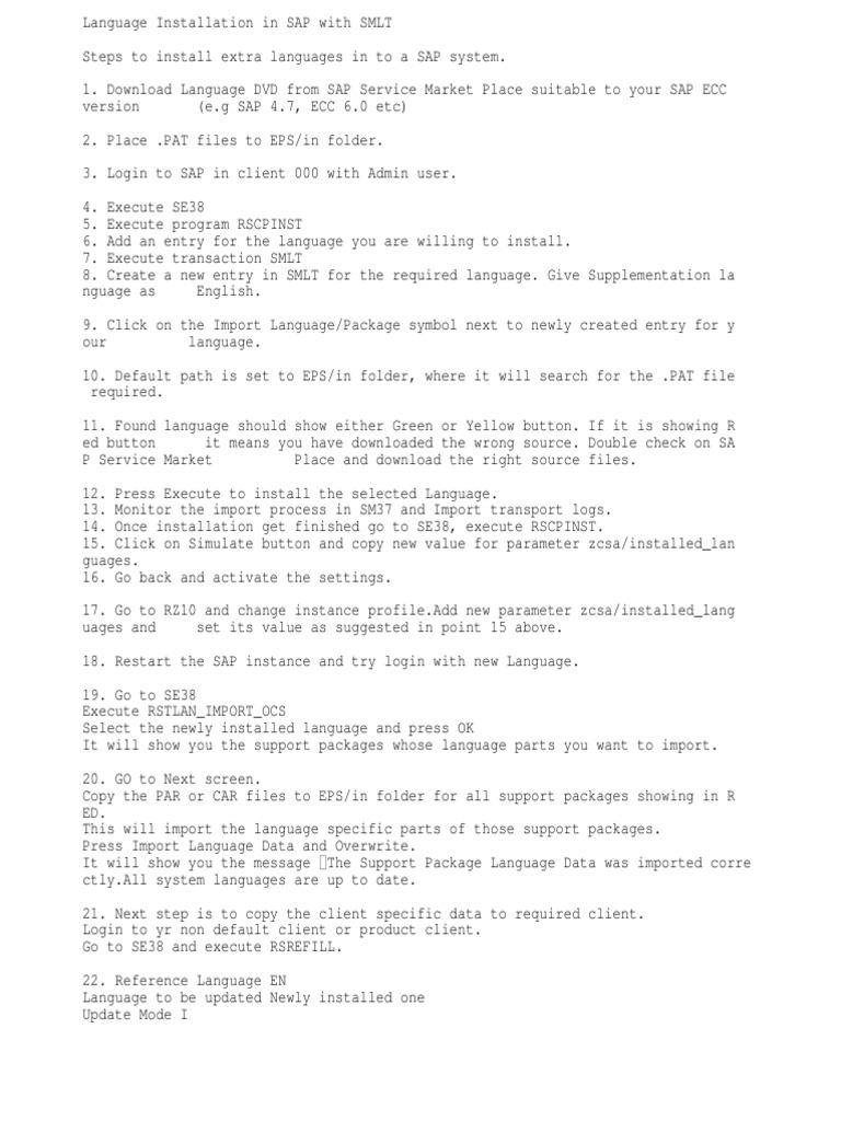 Language Installation in SAP With SMLT | PDF