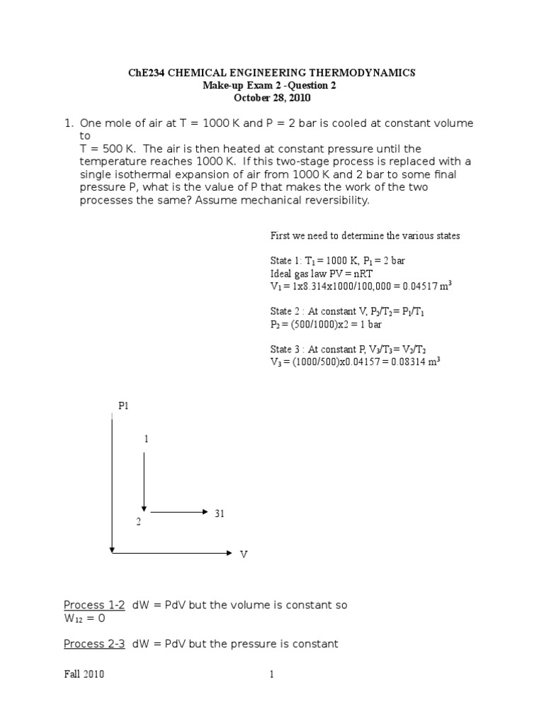 ChE234 F10 Exam2 Thermodynamics For Chemical Engineers | PDF