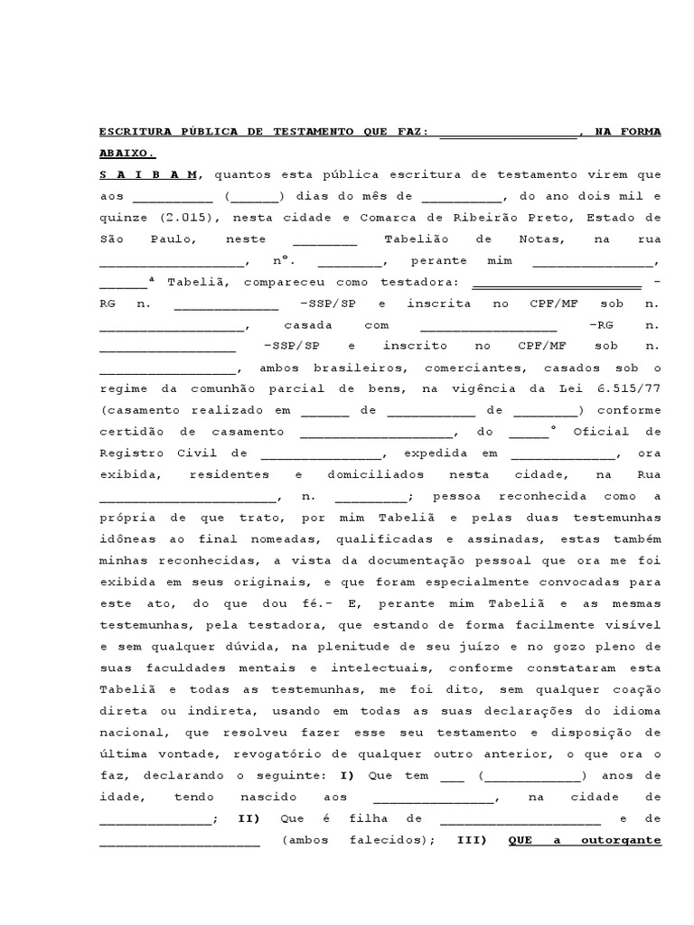 Modelo Testamento | Testamento | Governo