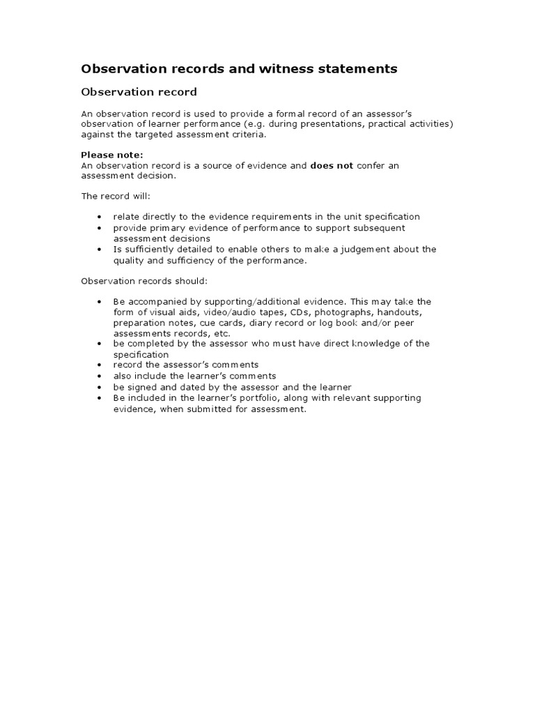 s20 Observation Record and Witness Statement | PDF | News | Cognition