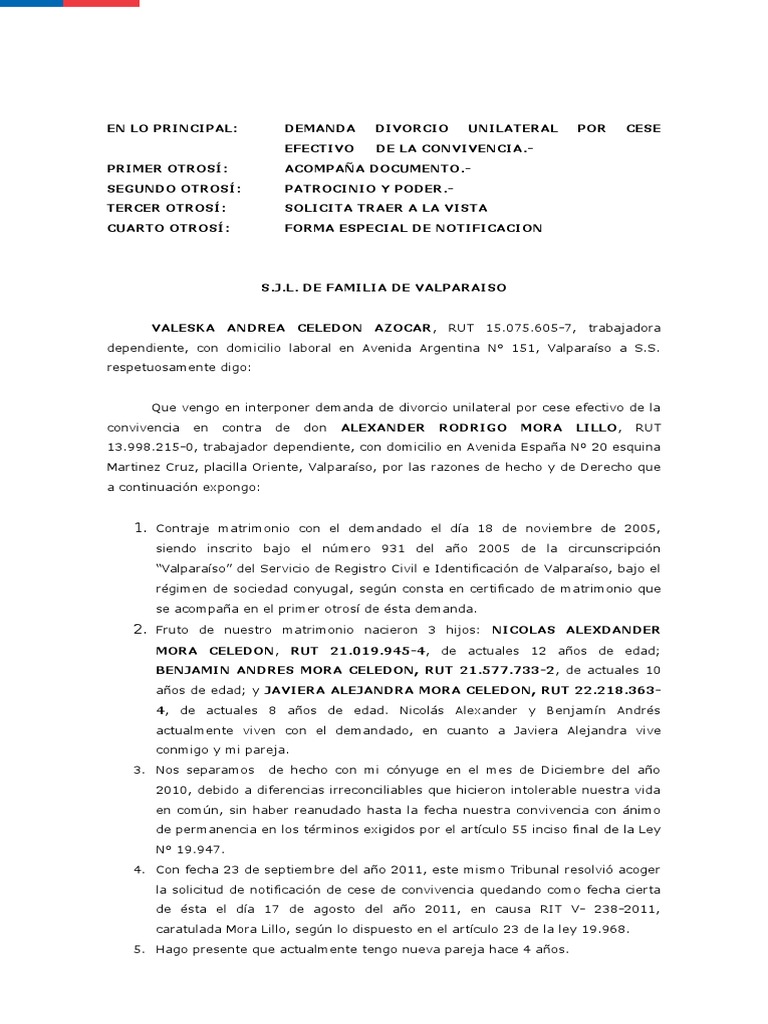 Formato de Divorcio Unilateral | Divorcio | Matrimonio