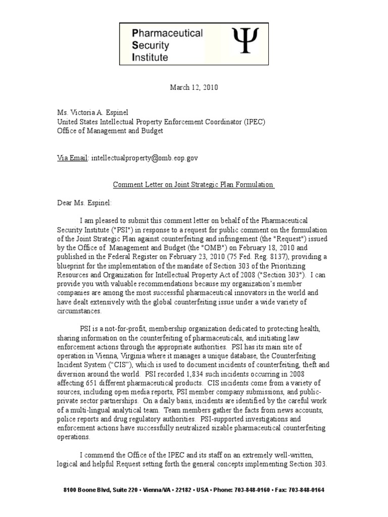 PSI Draft CLJ Comments v2 Final | PDF | Antimicrobial Resistance | Food And Drug Administration