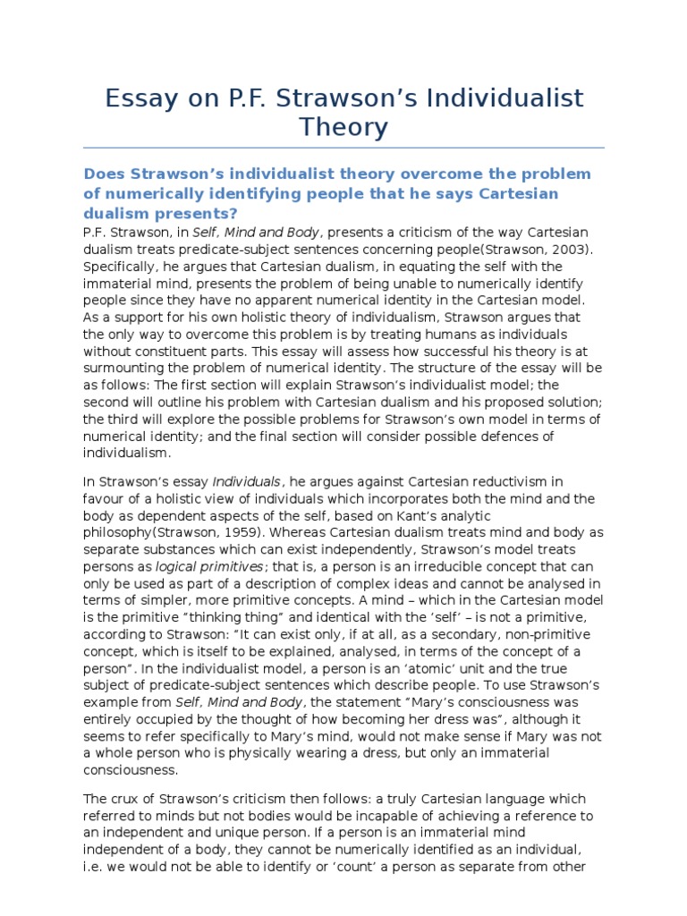 Essay On Strawson's Individualism | PDF | René Descartes | Mind