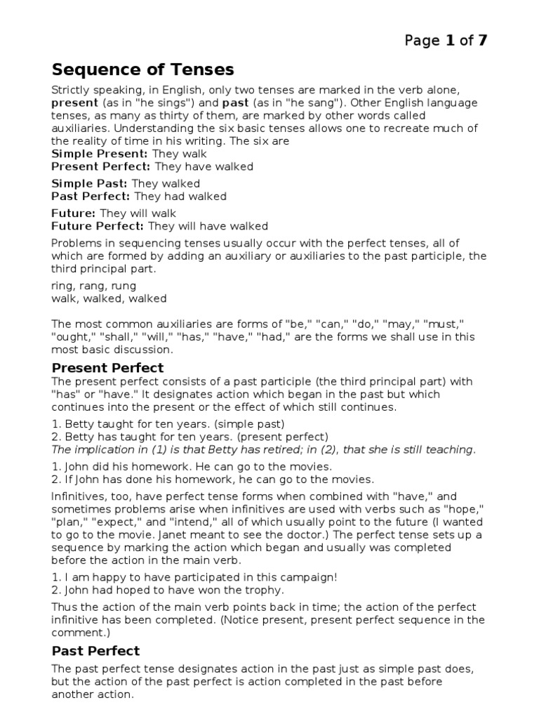 Sequence of Tenses | PDF | Perfect (Grammar) | Grammatical Tense