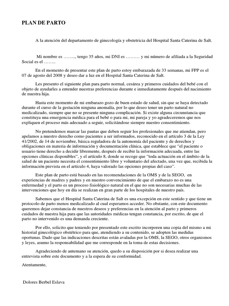 Plan de Parto | PDF | Salud maternal | Parto
