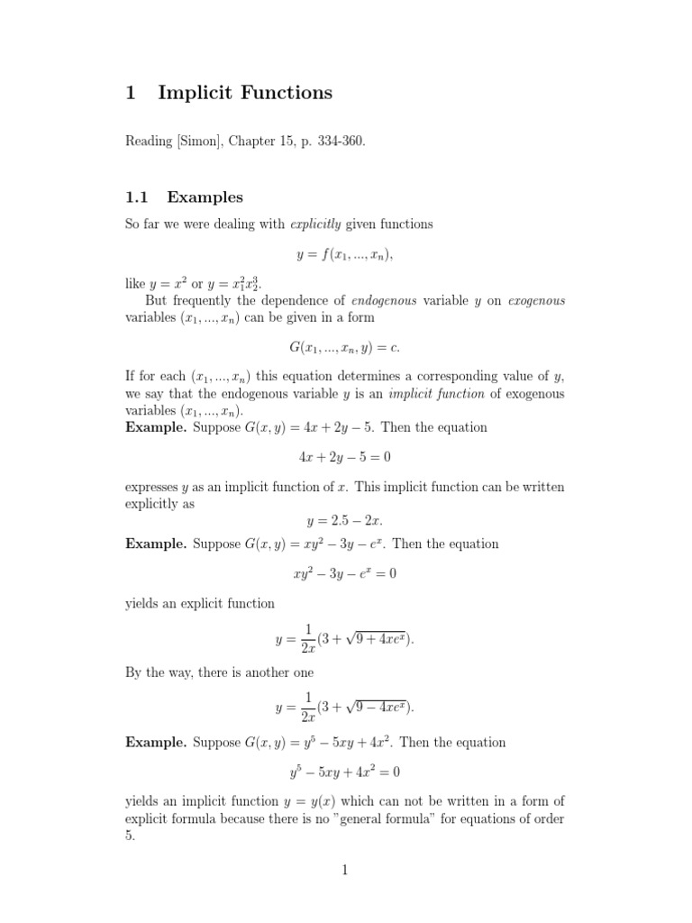 Implicit Functions and Theorems Explained | PDF | Endogeneity ...