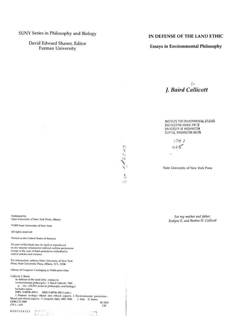 Callicot - in Defense of The Land Ethics | PDF