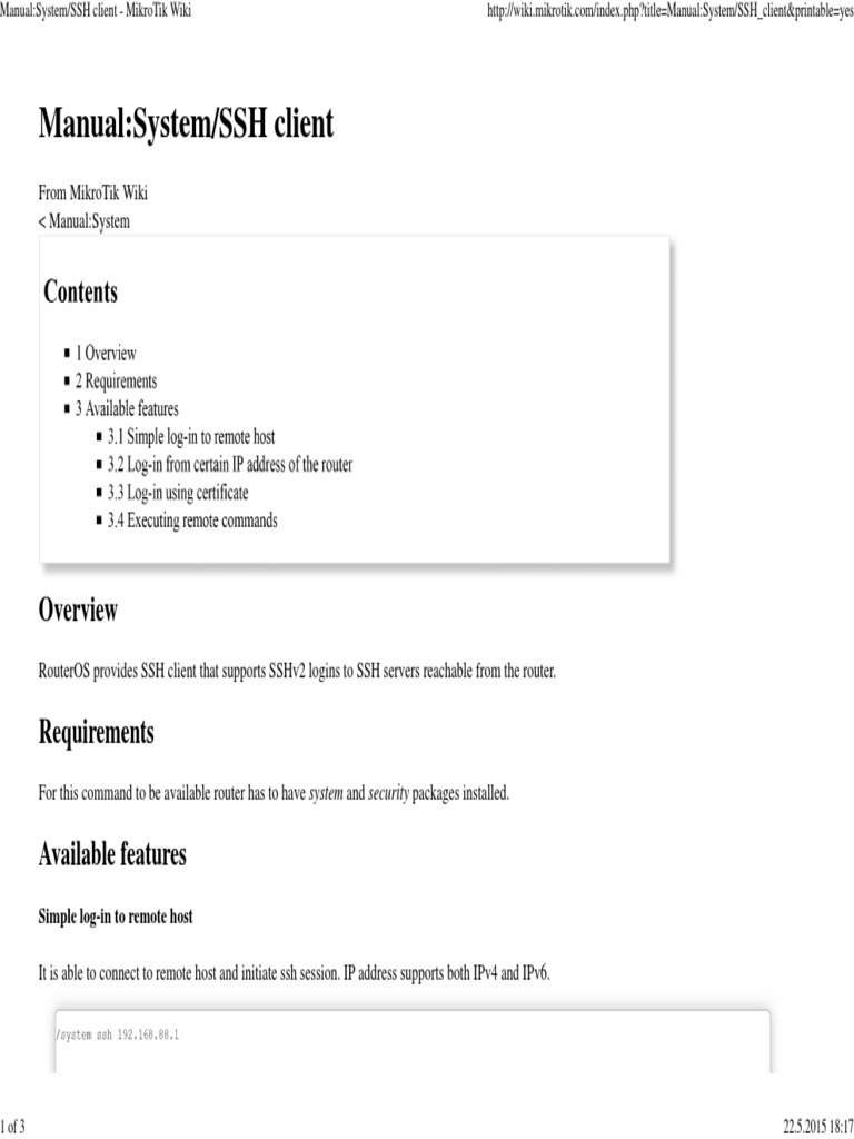 Manual - System - SSH Client - MikroTik Wiki | PDF
