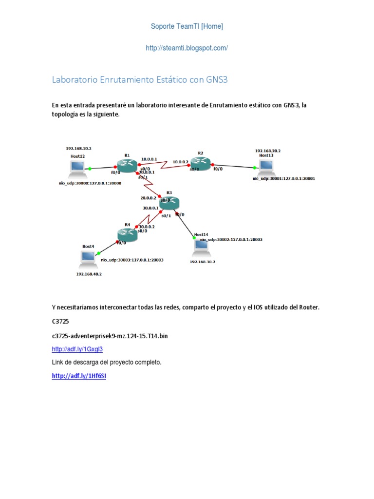 Laboratorio Enrutamiento Estático Con GNS3 | PDF | Dirección IP | Protocolos de internet