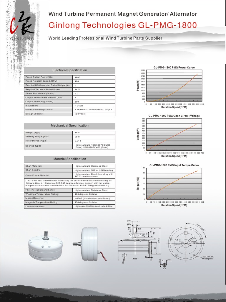 Wind Turbine PMG GL-PMG-1800 Specs | PDF | Electromagnetism | Electric ...