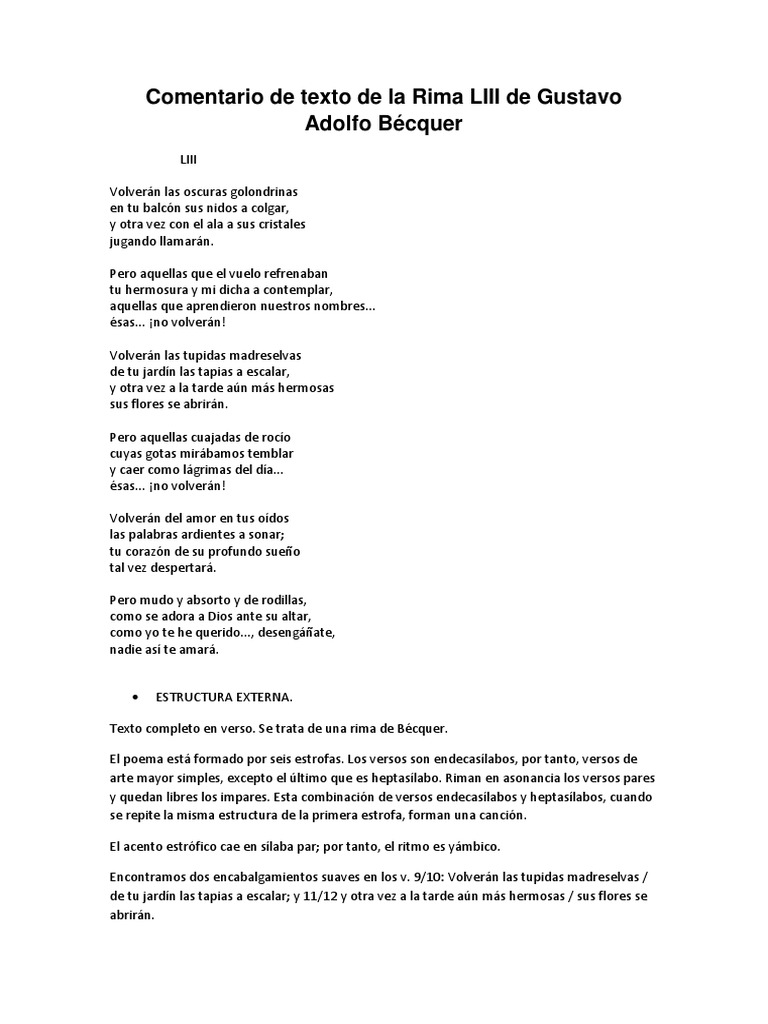 Comentario de Texto de La Rima LIII de Gustavo Adolfo Bécquer | Rima ...