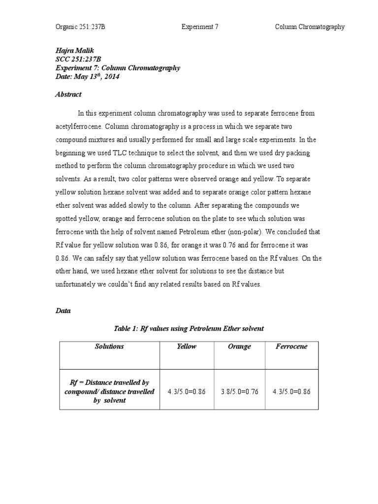 Lab 7 Column Chromatography | PDF | Chromatography | Solvent
