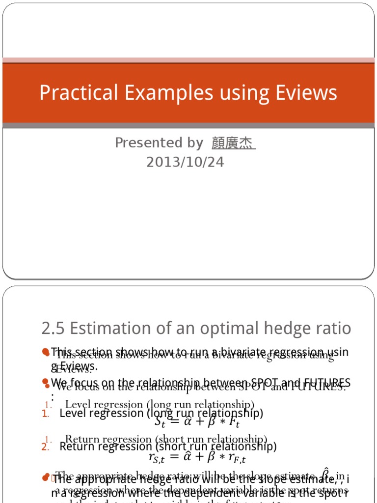 EViews Hedge Ratio Estimation Guide | PDF | Regression Analysis ...