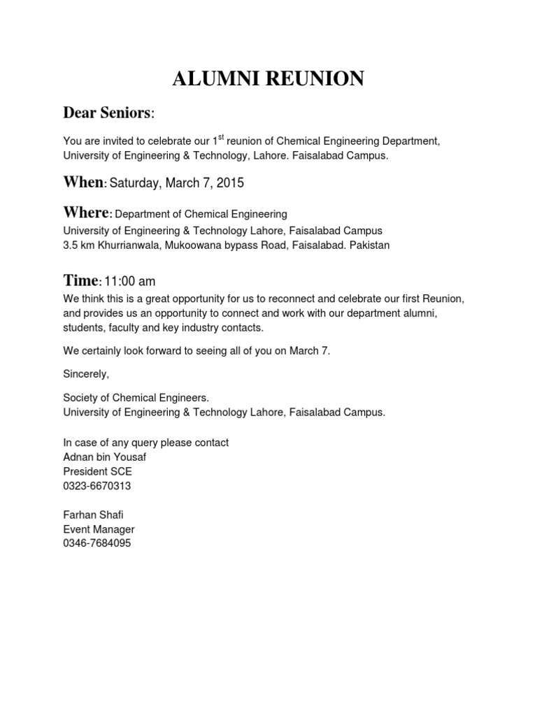 Alumni Reunion: Dear Seniors | PDF