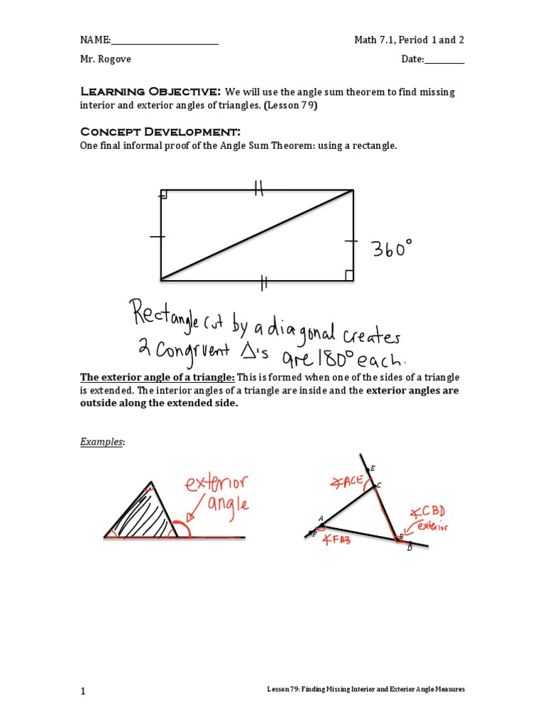 Lesson 79 - Angle Sum Theorem and Missing Interior and Exterior Angles ...