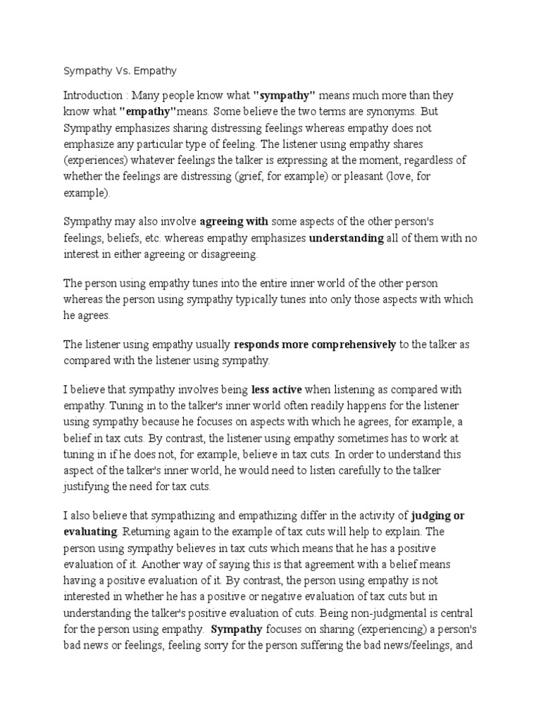 Sympathy Vs Empathy | Download Free PDF | Sympathy | Empathy