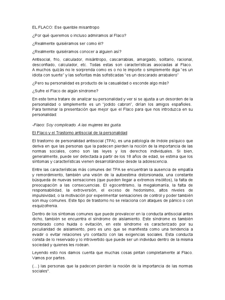 Personalidad de Un Flaco | PDF | Desorden de personalidad antisocial ...