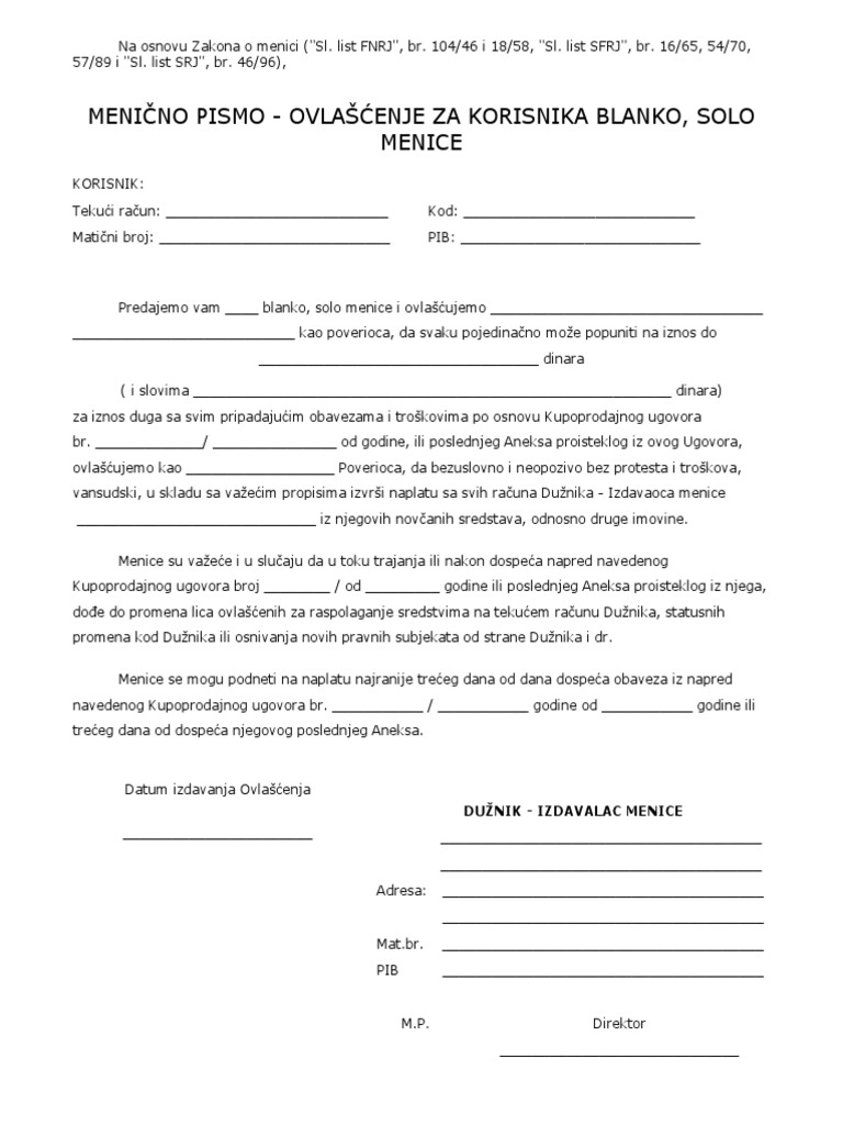 Menicno Ovlascenje | PDF