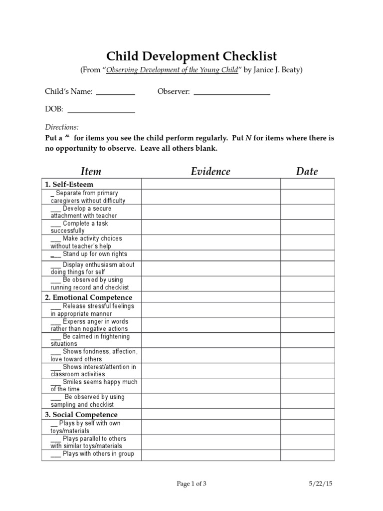 Child Development Checklist | PDF | Child Development | Relationships