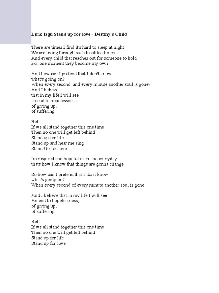 Lirik Stand Up for Love - Destiny's Child | PDF
