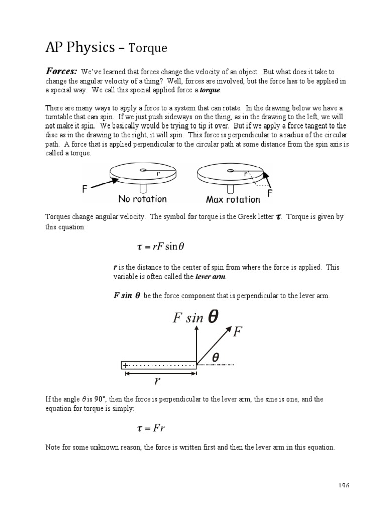 1 Torque | Torque | Rotation Around A Fixed Axis